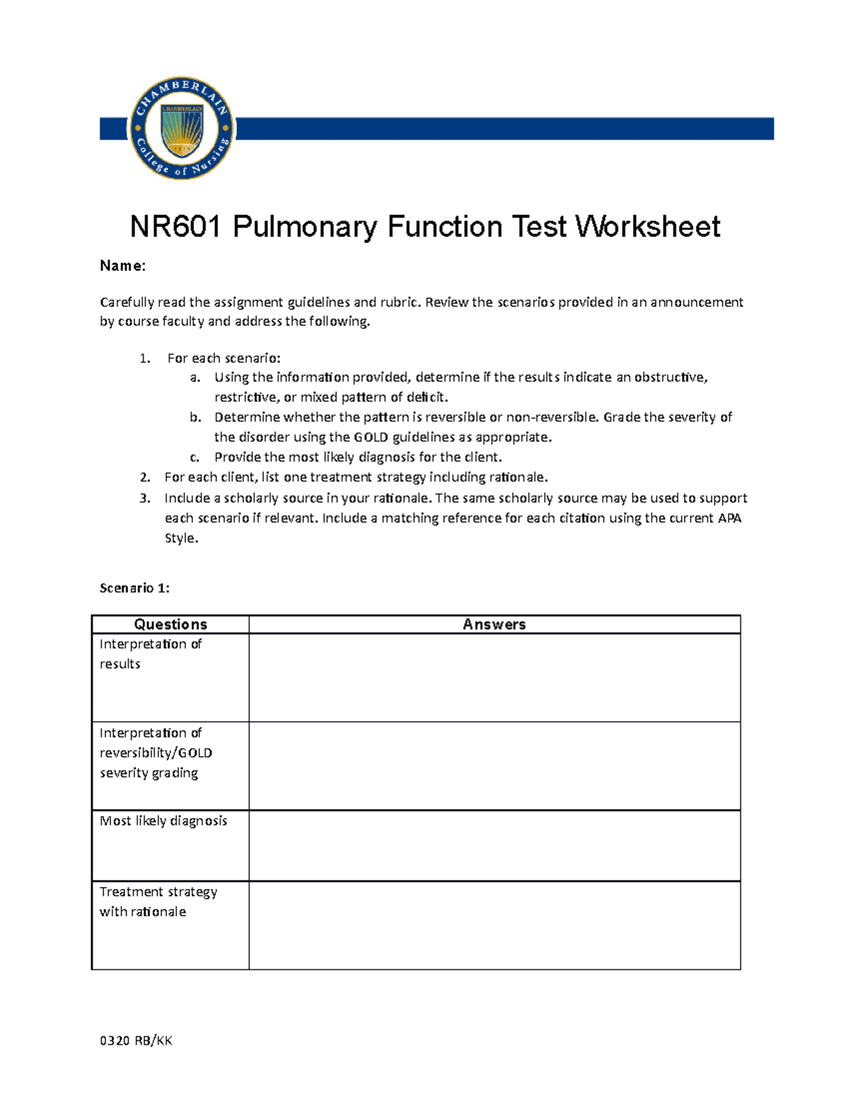 NR601 W2 PFT Worksheet - fbgfbgfb - NR-503 - Chamberlain University ...
