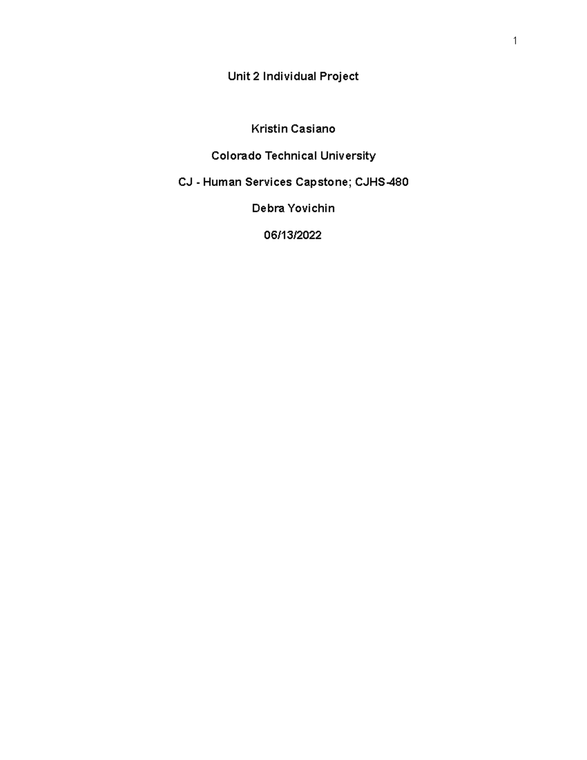 CJHS480 IP 2 - Unit 2 Project for CJHS-480 - Human Services Capstone ...