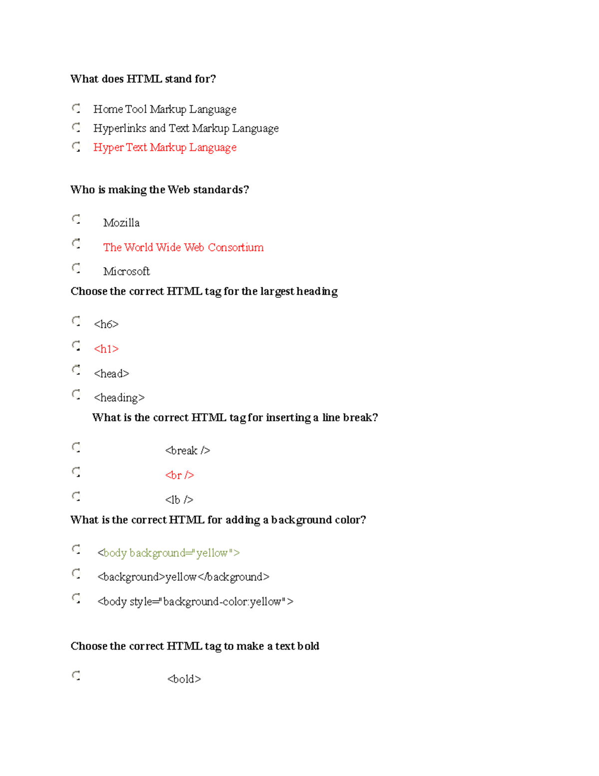 Html Quiz Class Notes What Does Html Stand For Home Tool Markup Language Hyperlinks And