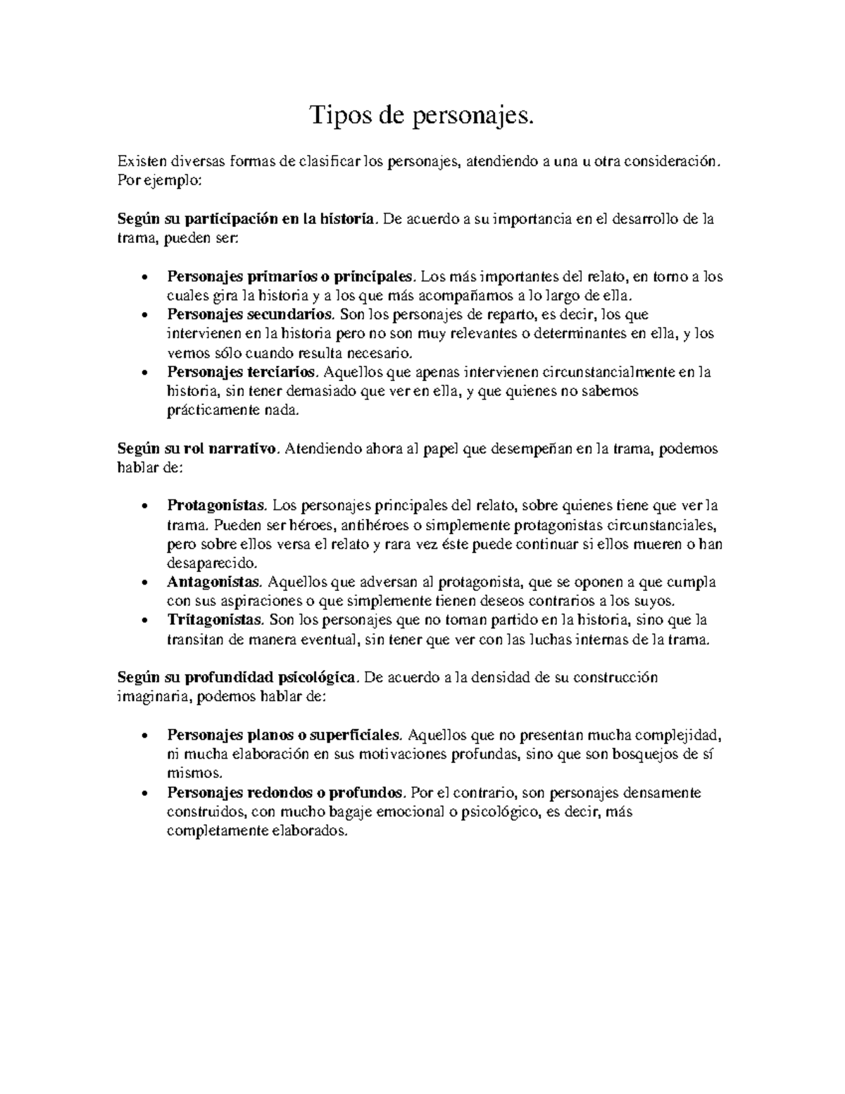 Análisis literario, general - Tipos de personajes. Existen diversas ...