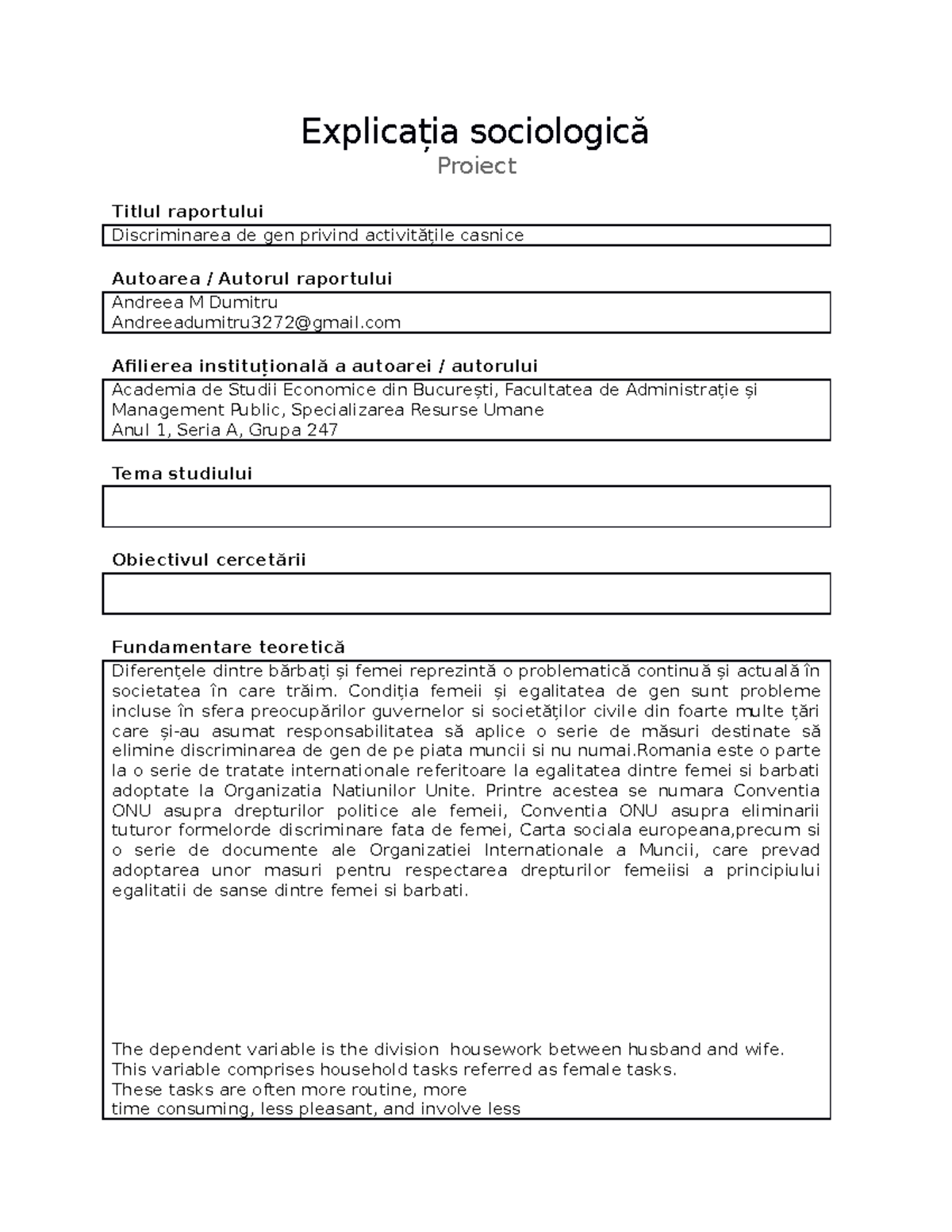 ASE-ES-Structura Proiect - Explicația sociologică Proiect Titlul ...