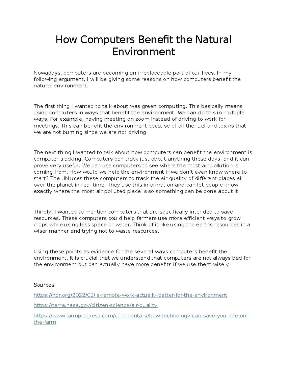 COMP 210 Unit 7 - unit 7 - How Computers Benefit the Natural ...