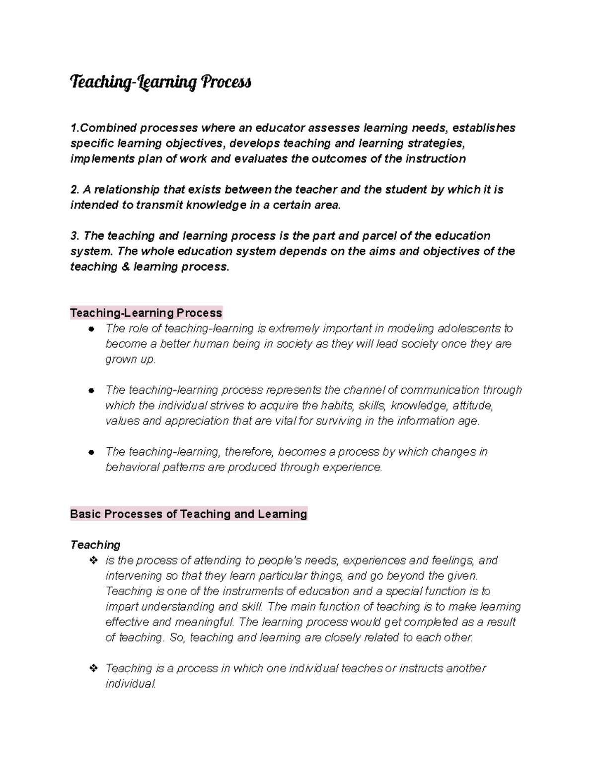 TL process - Teachin-Learnin Proces 1 processes where an educator ...
