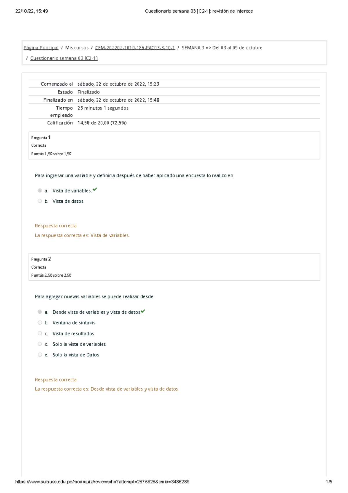 Cuestionario semana 03 [C2-1] revisión de intentos - Página Principal ...