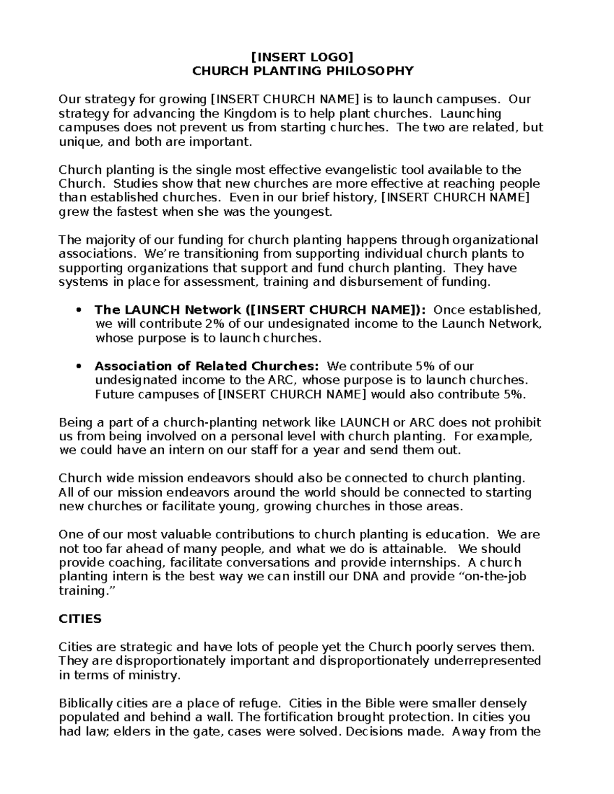 Church Planting Philosophy - [INSERT LOGO] CHURCH PLANTING PHILOSOPHY ...