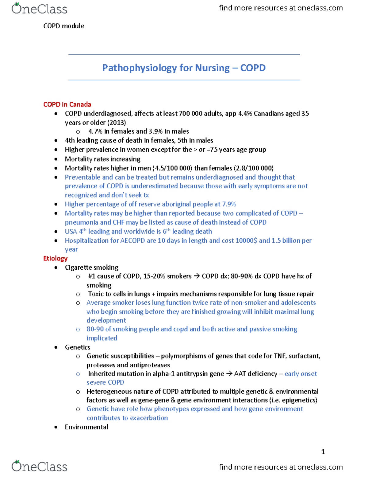 COPD notes one class - COPD module 1 Pathophysiology for Nursing – COPD ...