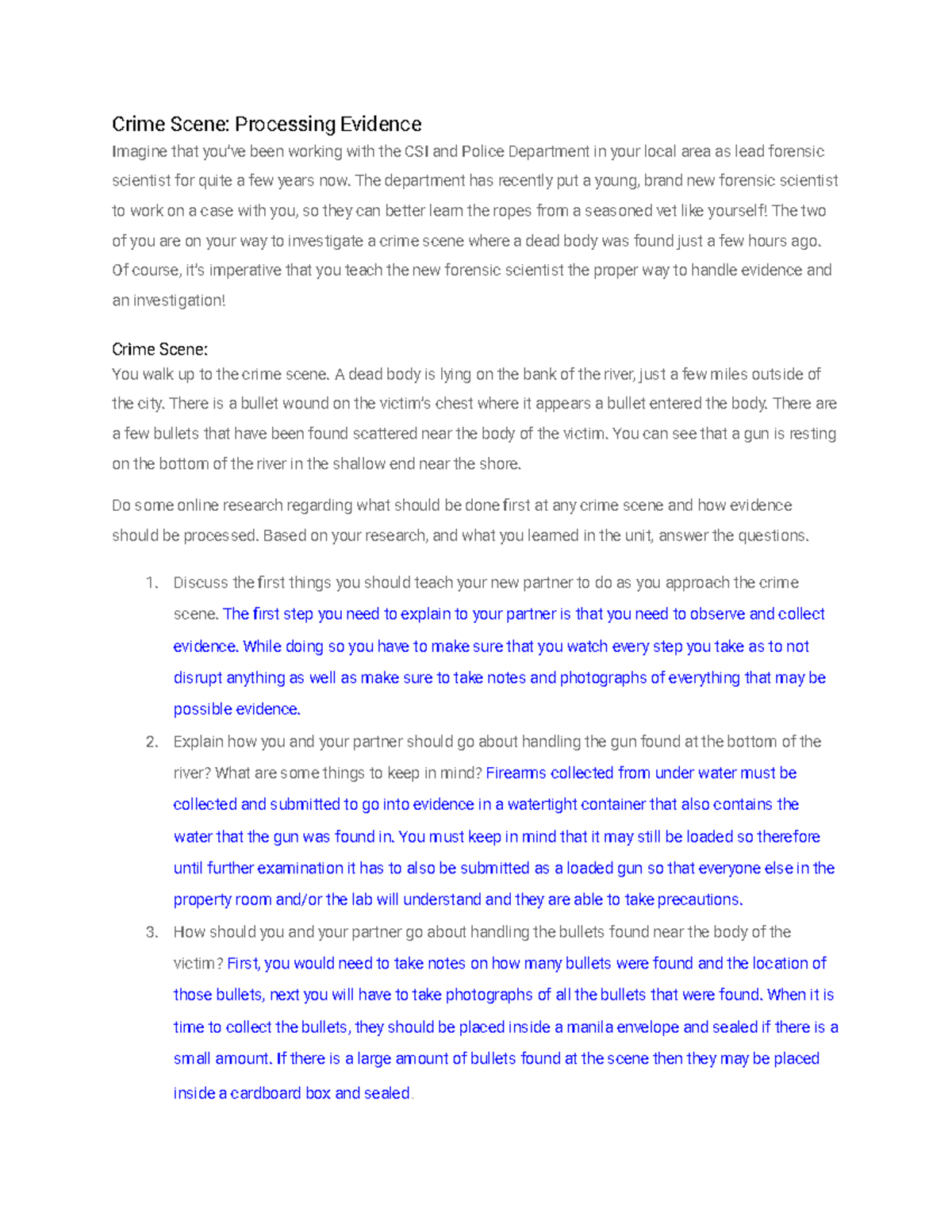 Forensic Science Unit 5 lab - Crime Scene: Processing Evidence Imagine ...