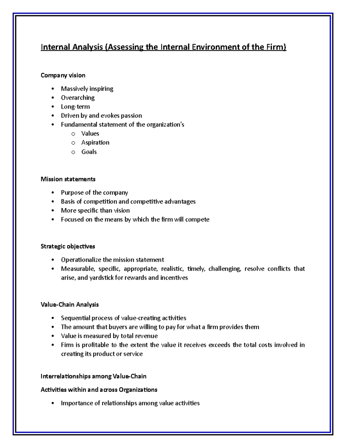 Internal Analysis (Assessing the Internal Environment of the Firm ...
