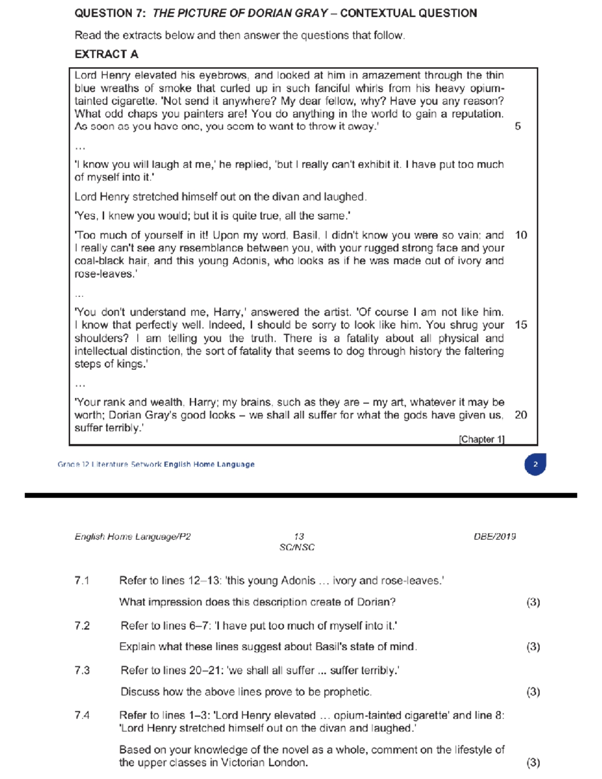 Chapter 1 q and a - Vuvycthini - QUESTION 7: THE PICTURE OF DORIAN GRAY ...