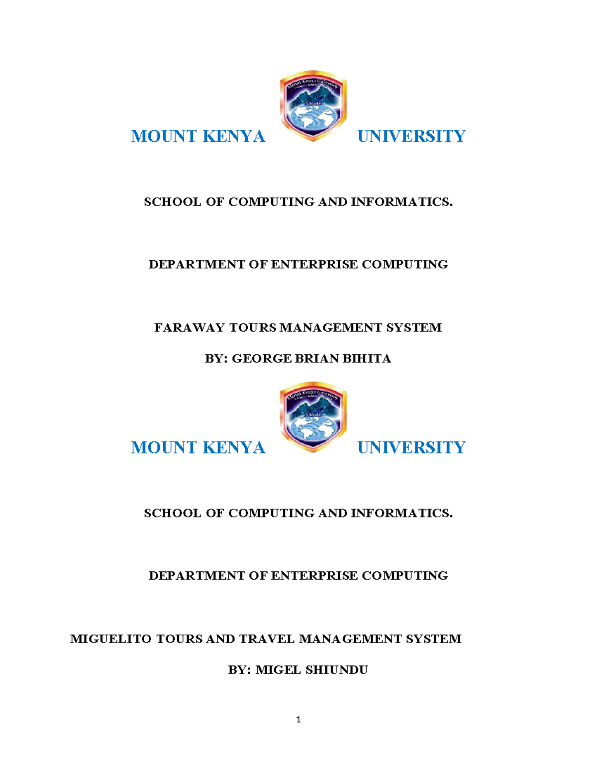 Mandamano - past paper - MOUNT KENYA UNIVERSITY SCHOOL OF COMPUTING AND ...