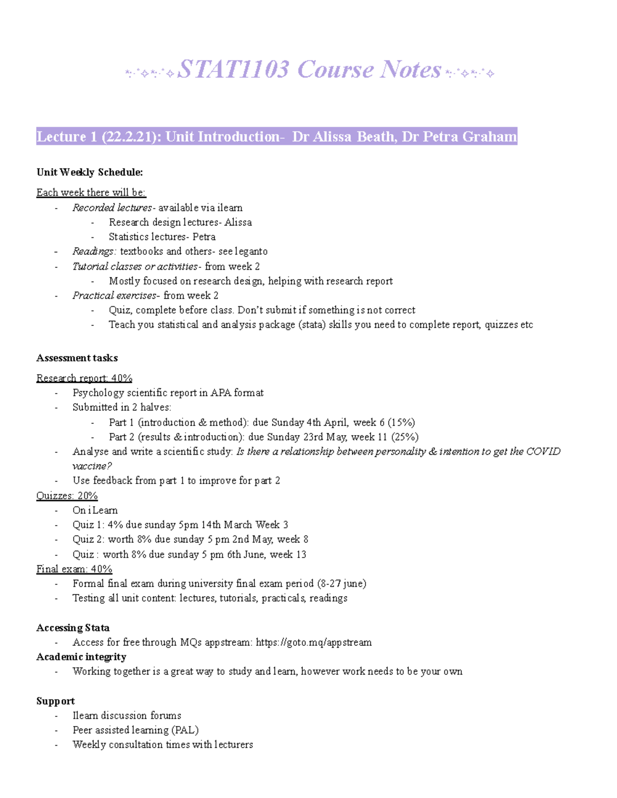 STAT1103 Course Notes (work in progress) - *: ･ﾟ : ･ﾟ STAT1103 Course ...