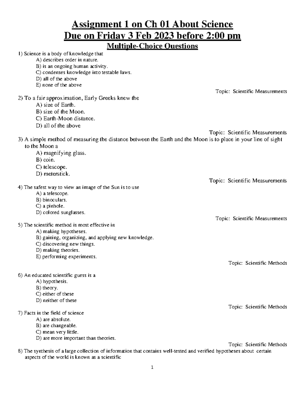 Assignment 1 on Ch 01 About Science - 1 Assignment 1 on Ch 01 About ...