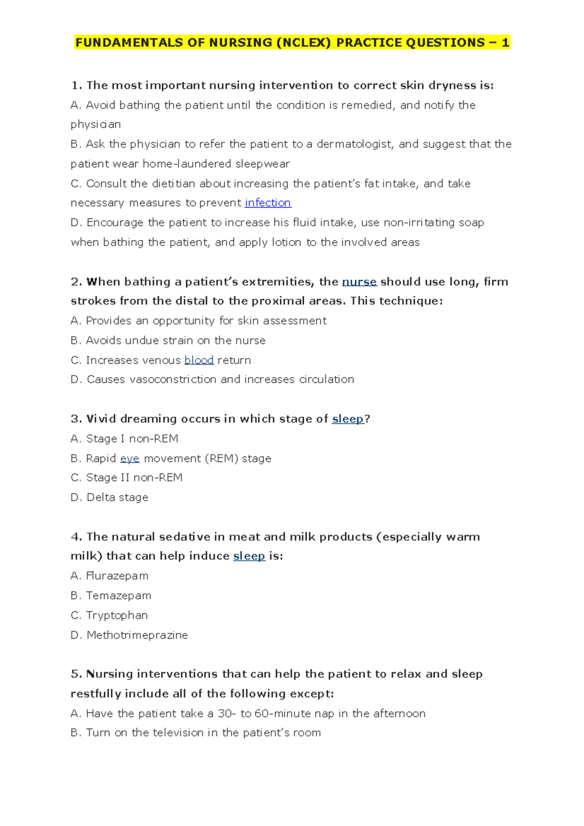 Fundamentals OF Nursingnclexpracquestions - FUNDAMENTALS OF NURSING ...