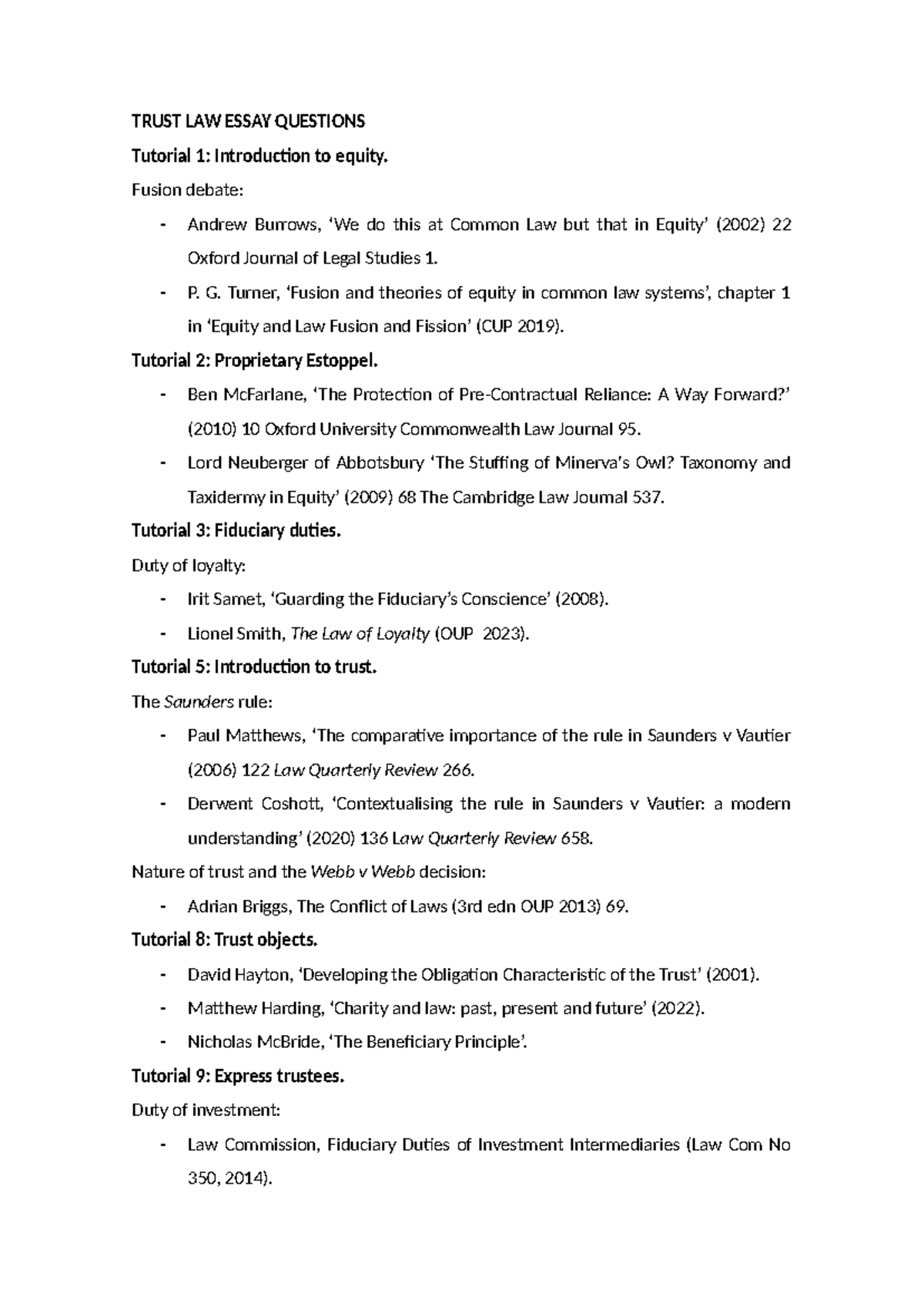 Trust LAW Essay Questions - TRUST LAW ESSAY QUESTIONS Tutorial 1 ...