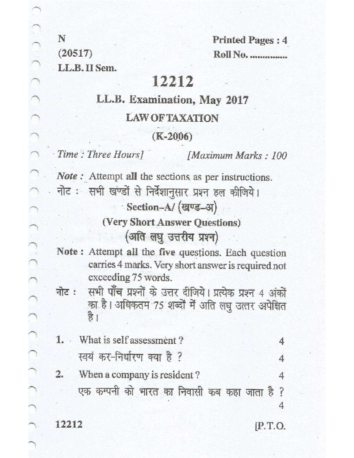 Tax - LLB SEM 2 PRACTICE PAPER - Studocu