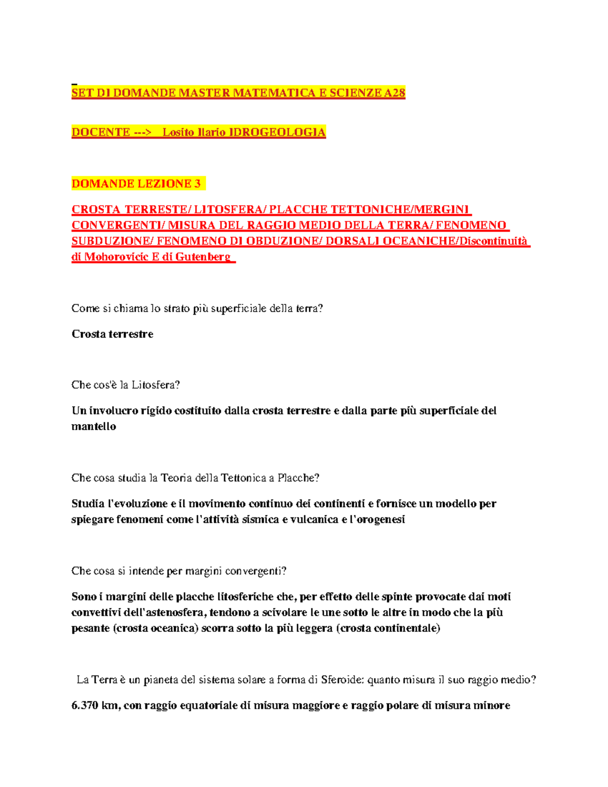 Risposte Corrette Idrogeologia Applicata - SET DI DOMANDE MASTER ...