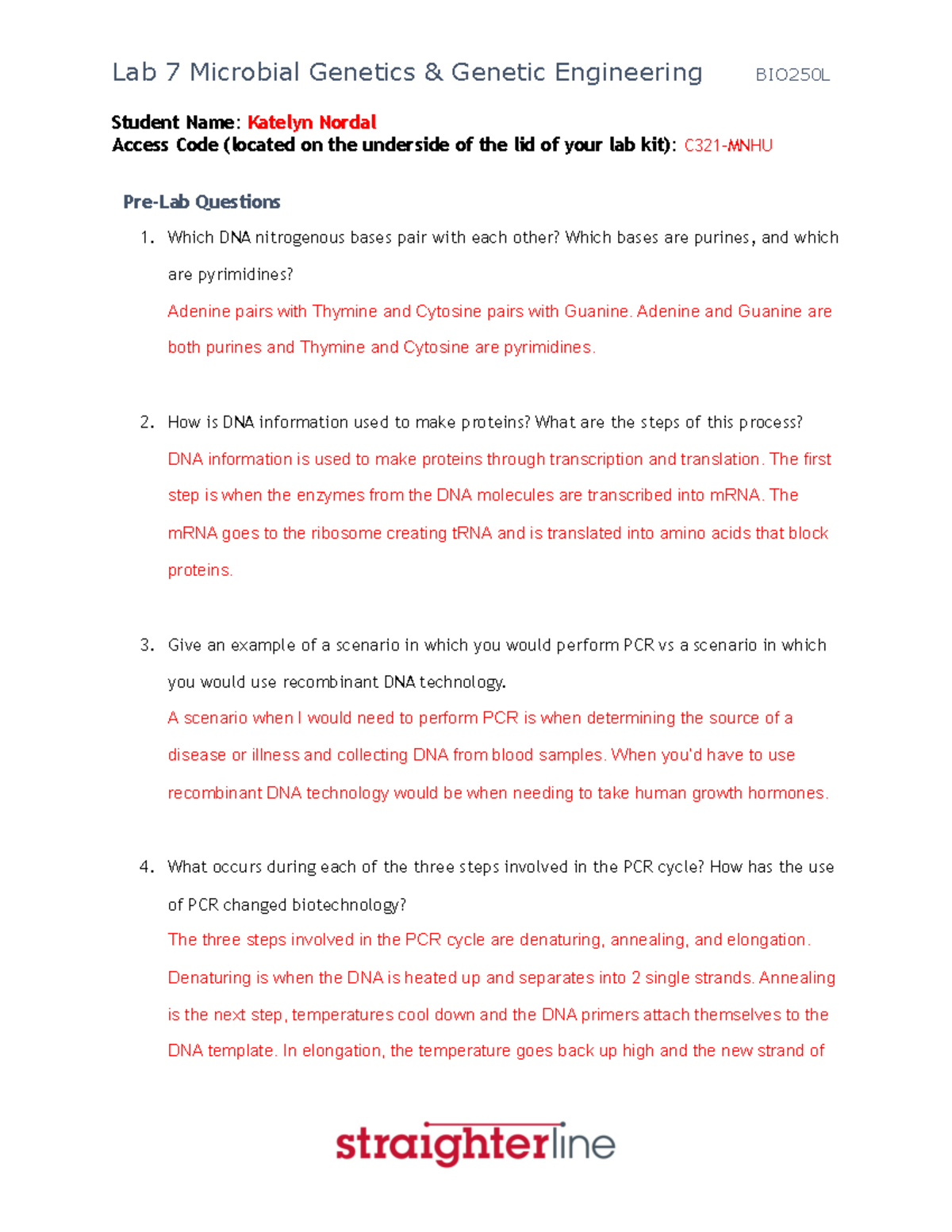 Lab 7 for Microbiology Lab from Straighterline - Student Name: Katelyn ...