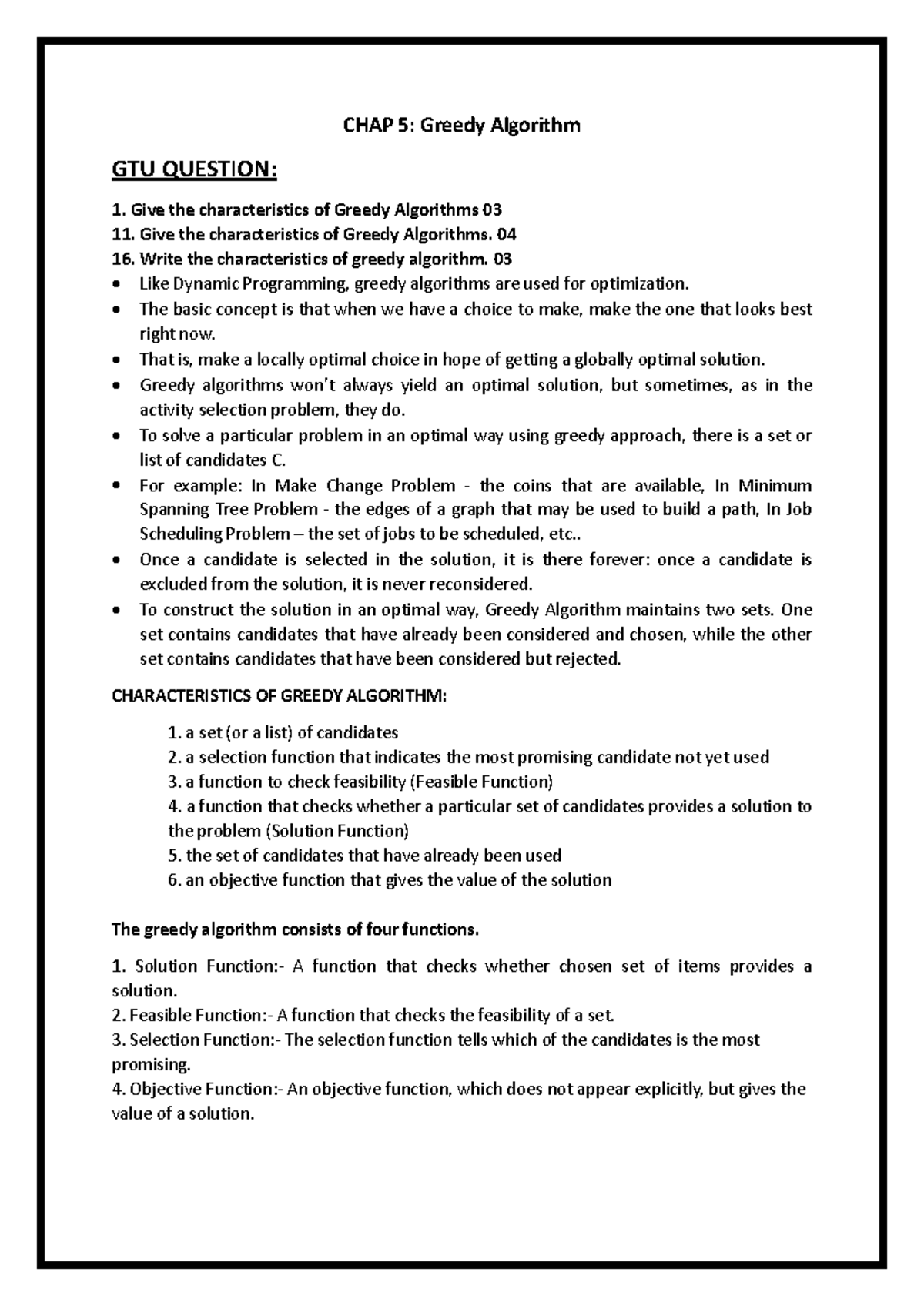 CHAP 5 - helpful notes of ADA - CHAP 5: Greedy Algorithm GTU QUESTION ...