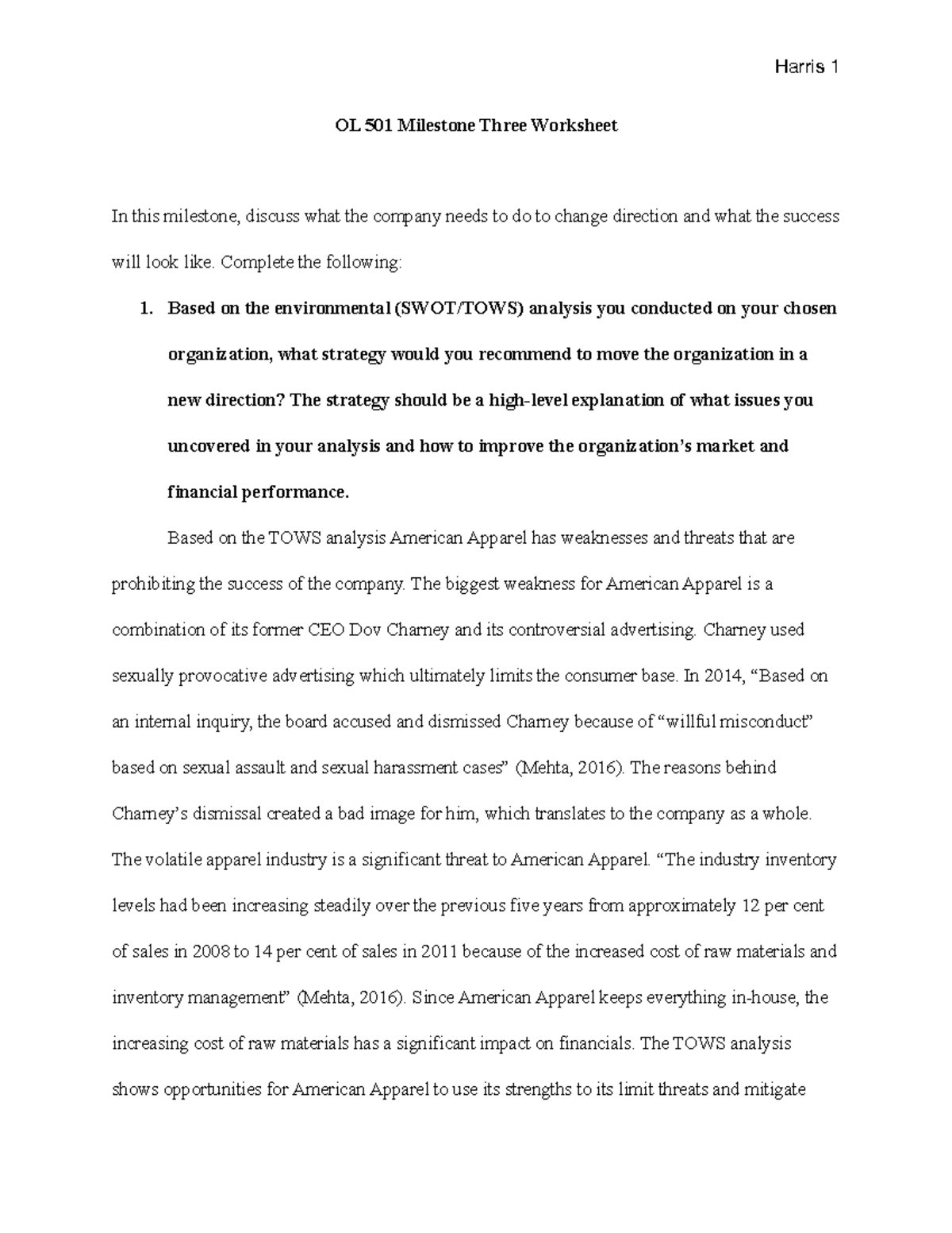 Milestone 3: Strategy and Key Performance Indicators - OL 501 Milestone ...