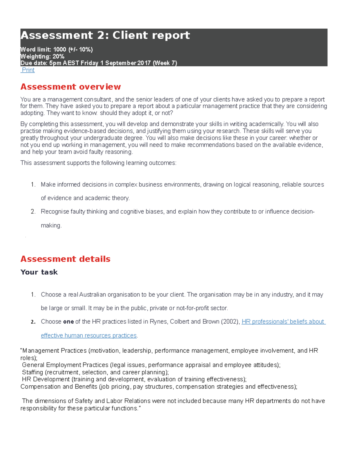 Assessment 2 client report - Assessment 2: Client report Word limit ...