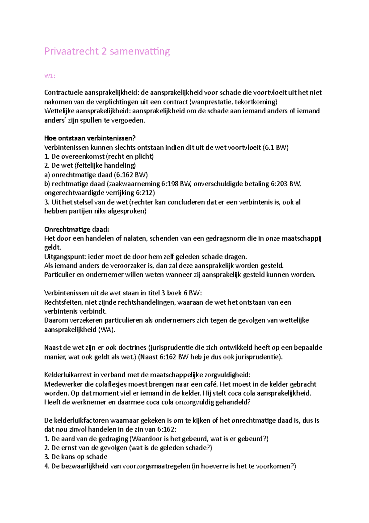 Privaatrecht 2 samemnvatting - Privaatrecht 2 samenvatting W1 ...