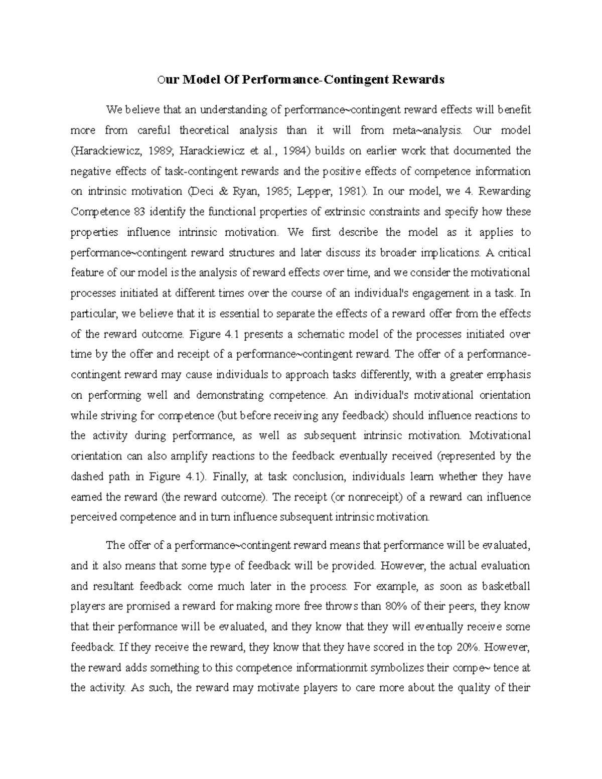 Our Model Of Performance-Contingent Rewards - Our model (Harackiewicz ...