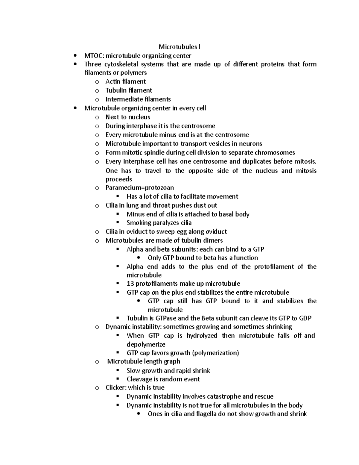 Cell Biology- Microtubules l - Microtubules l MTOC: microtubule ...