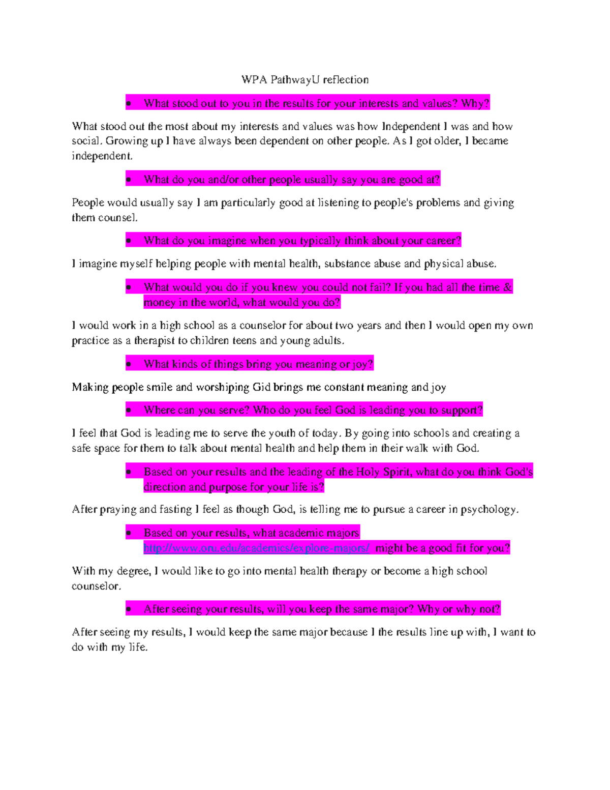 WPA Pathway Reflection paper- Copy - WPA PathwayU reflection What stood ...