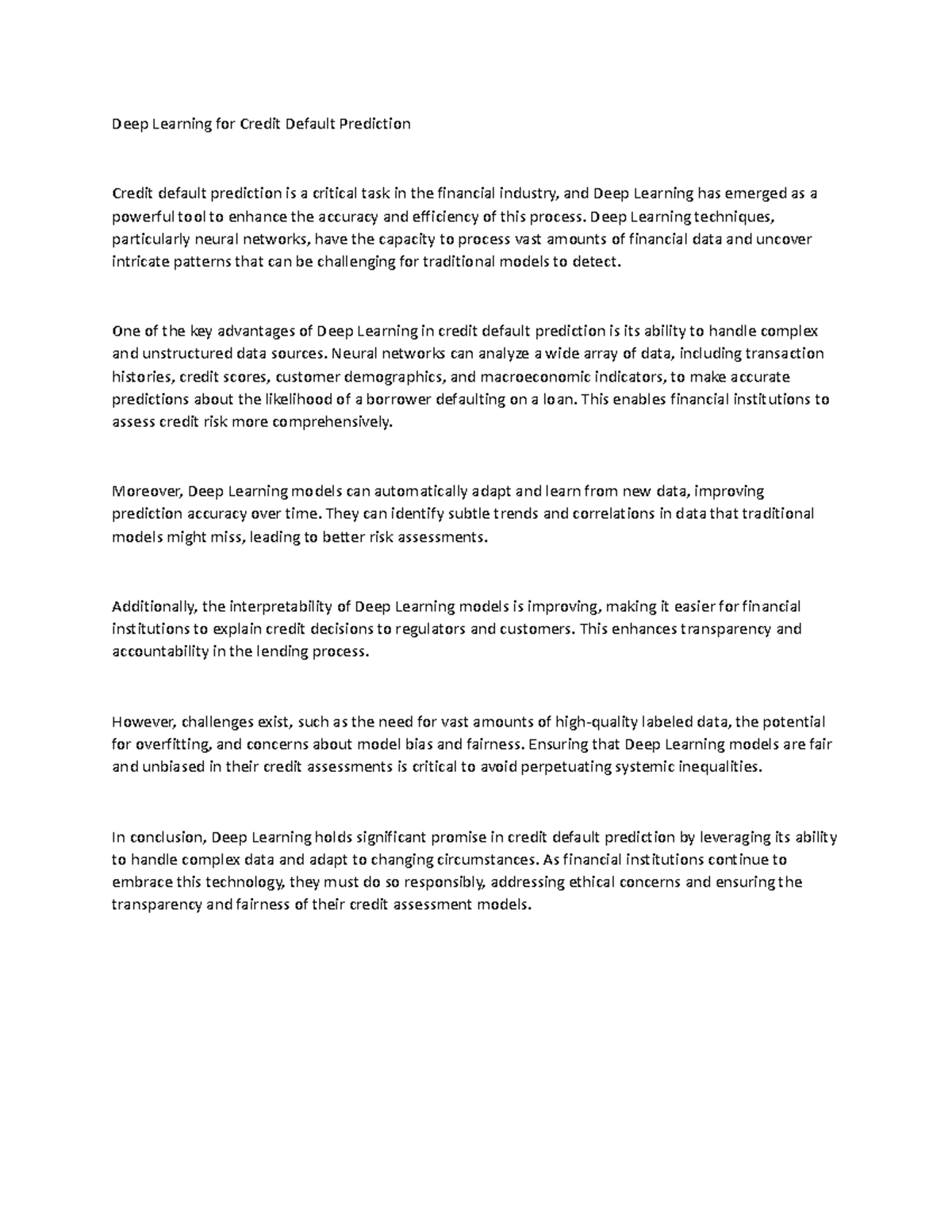 Deep Learning for Credit Default Prediction - Deep Learning techniques ...