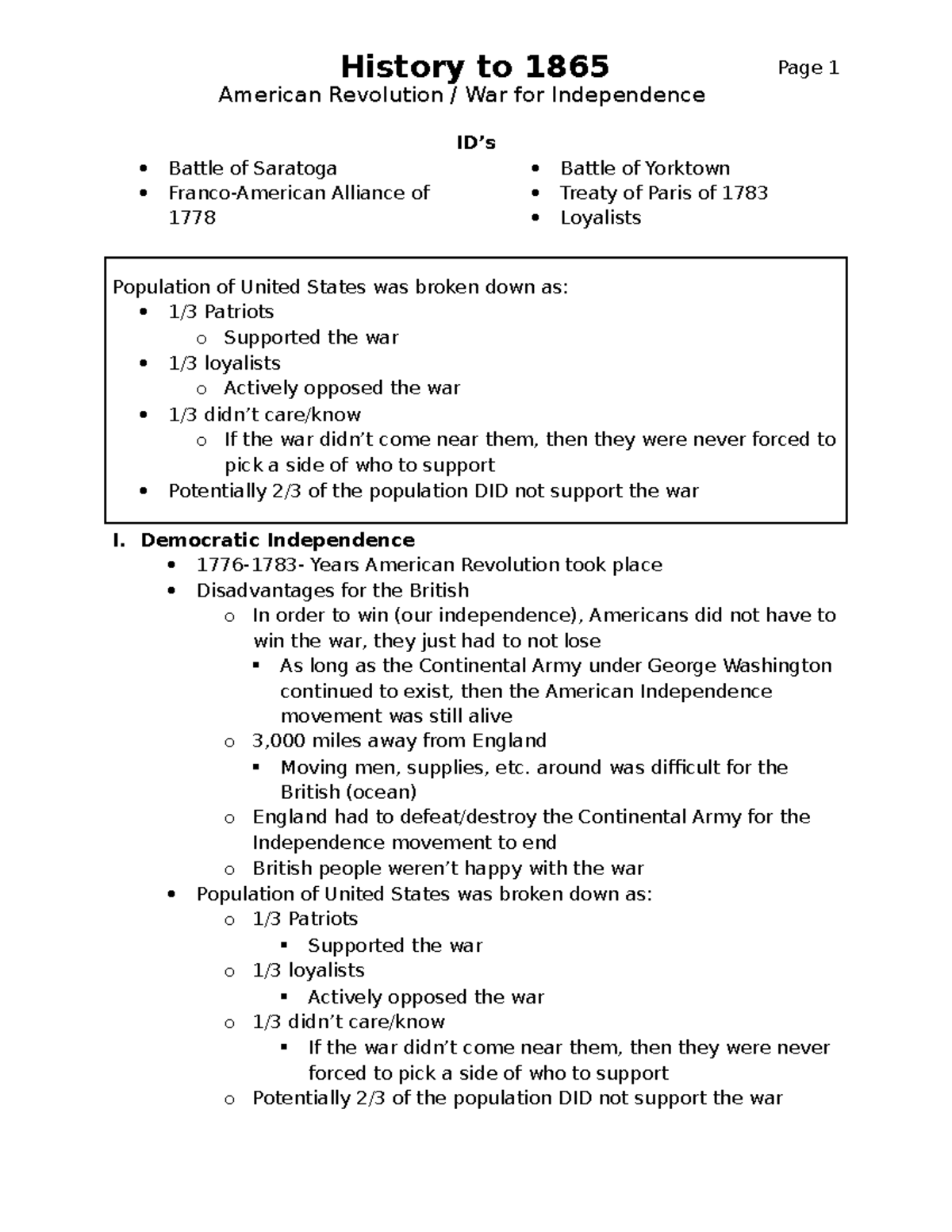 American Revolution - Dr. Rohrs - History to 1865 Page 1 American ...