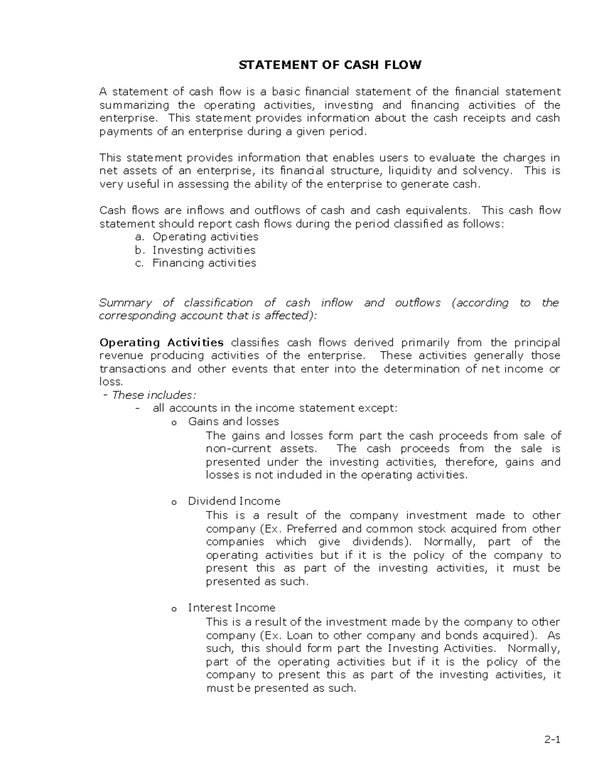 Statement of Cash Flow Chapter 2 - STATEMENT OF CASH FLOW A statement ...
