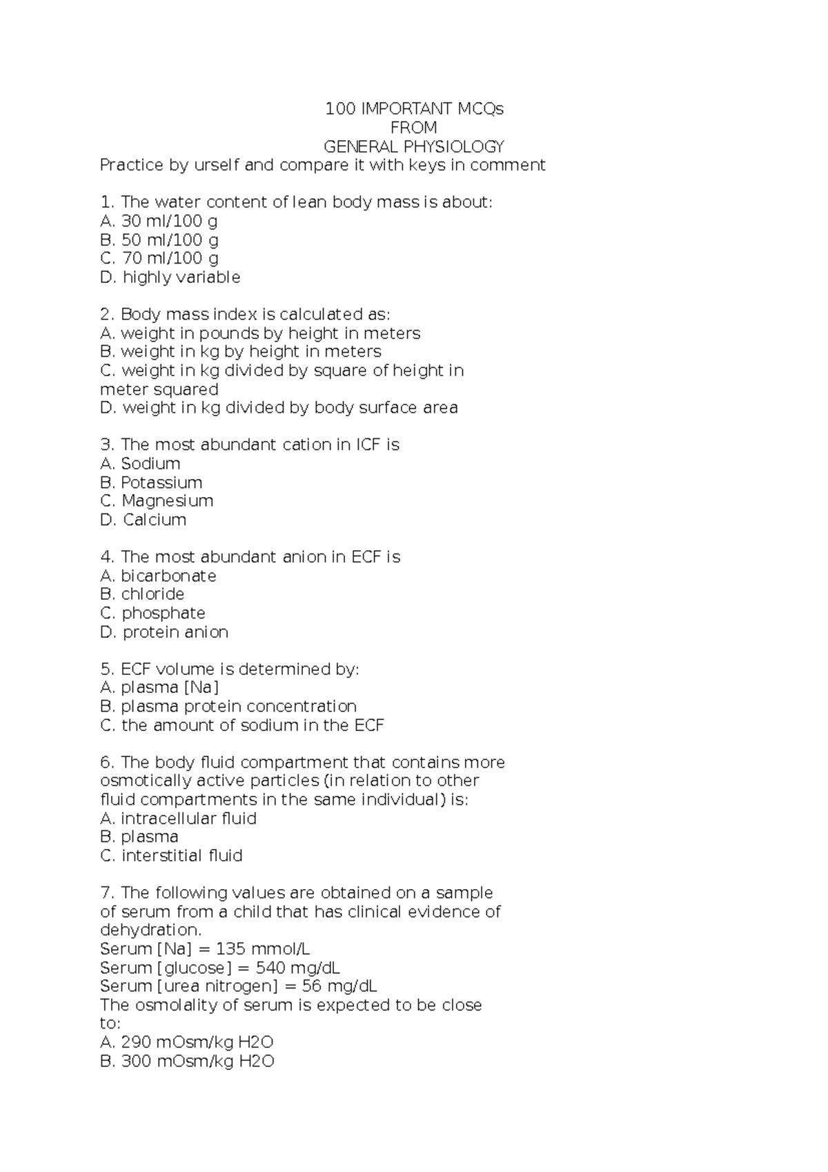 100 Important MCQs - use it well - 100 IMPORTANT MCQs FROM GENERAL ...