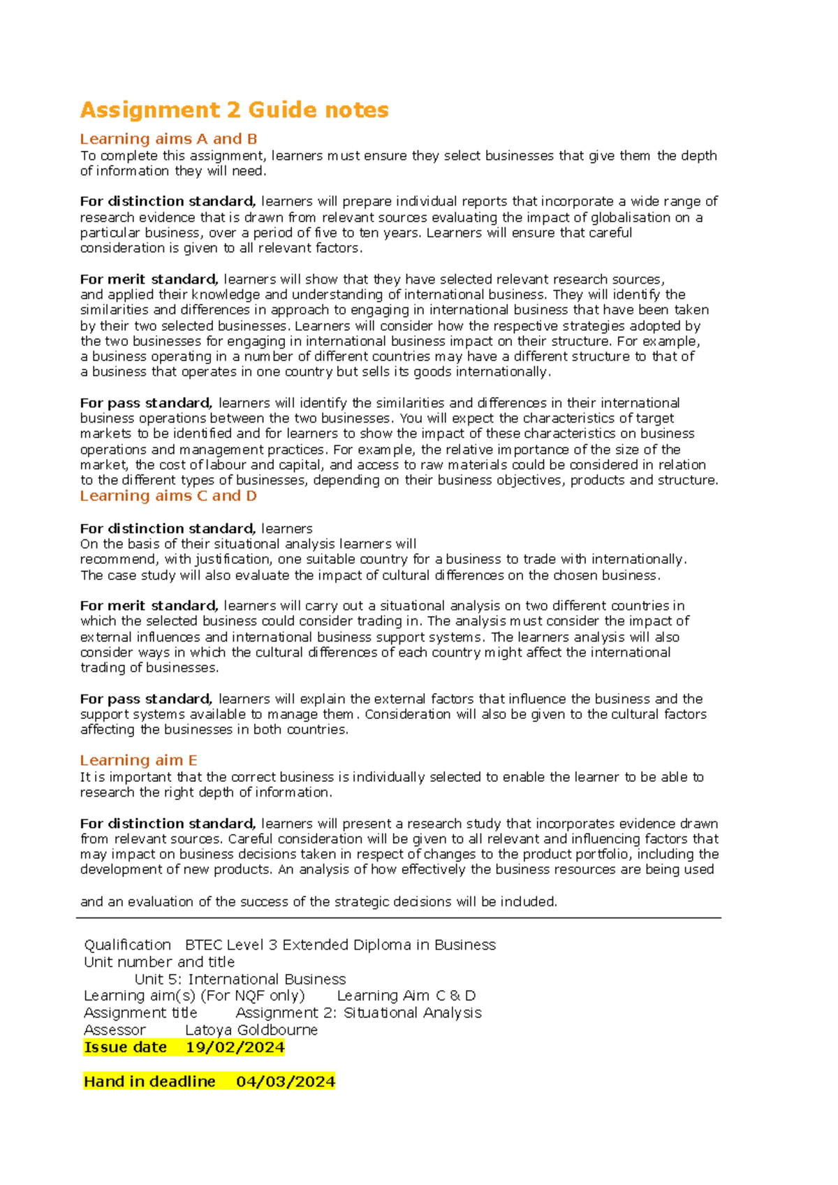 International-Business-Assignment-2 Guide notes - Assignment 2 Guide ...