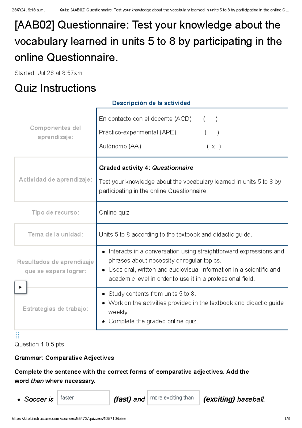 Quiz [AAB02] Questionnaire Test your knowledge about the vocabulary ...