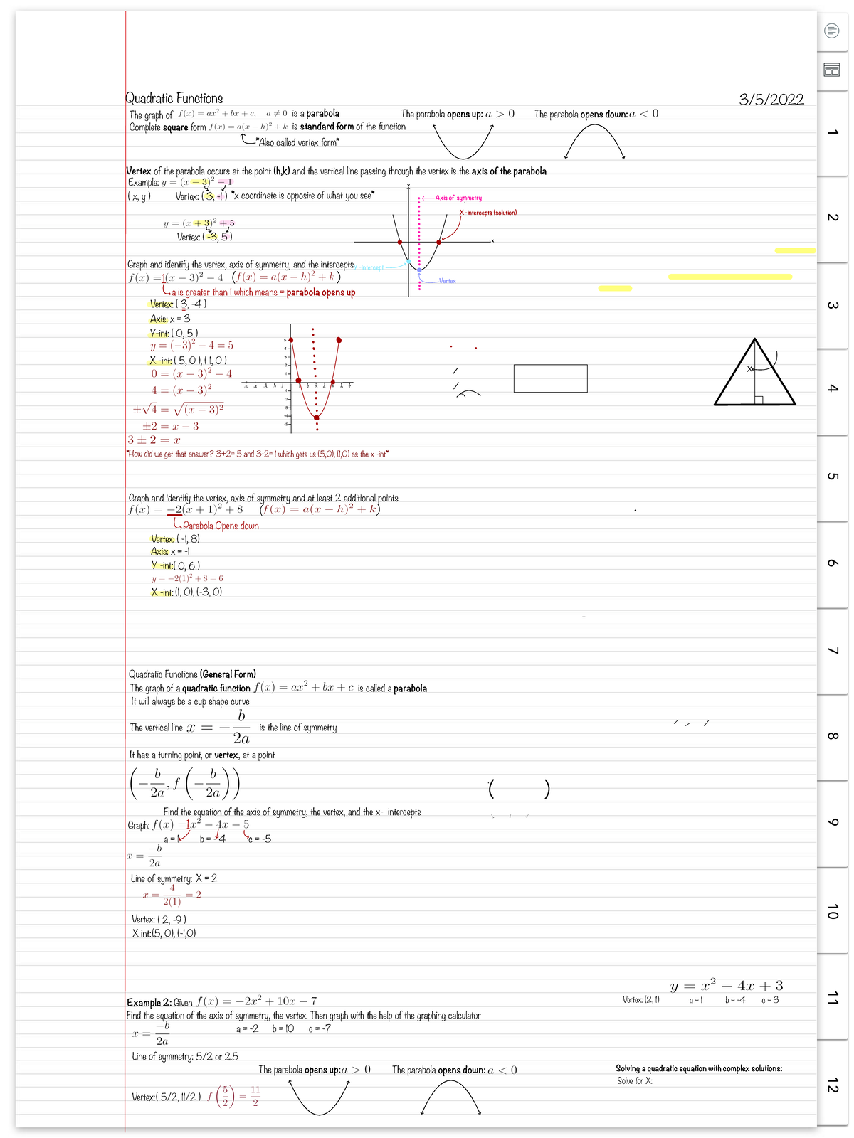 CTC Spring 2022 - A basic "cheat sheet" for quadratic functions - MATH ...