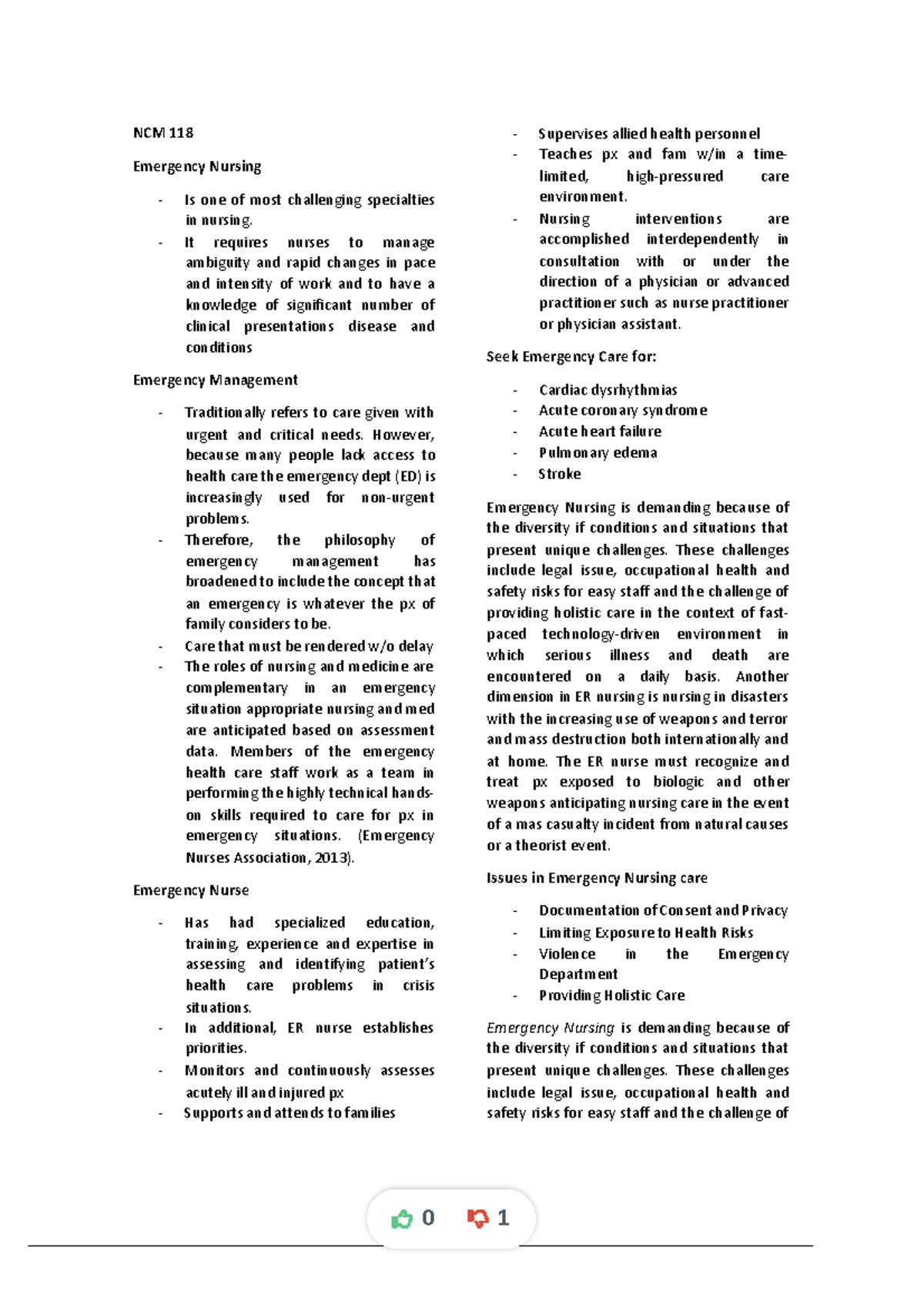 Introduction of emergency nursing - NCM 118 Emergency Nursing Is one of ...