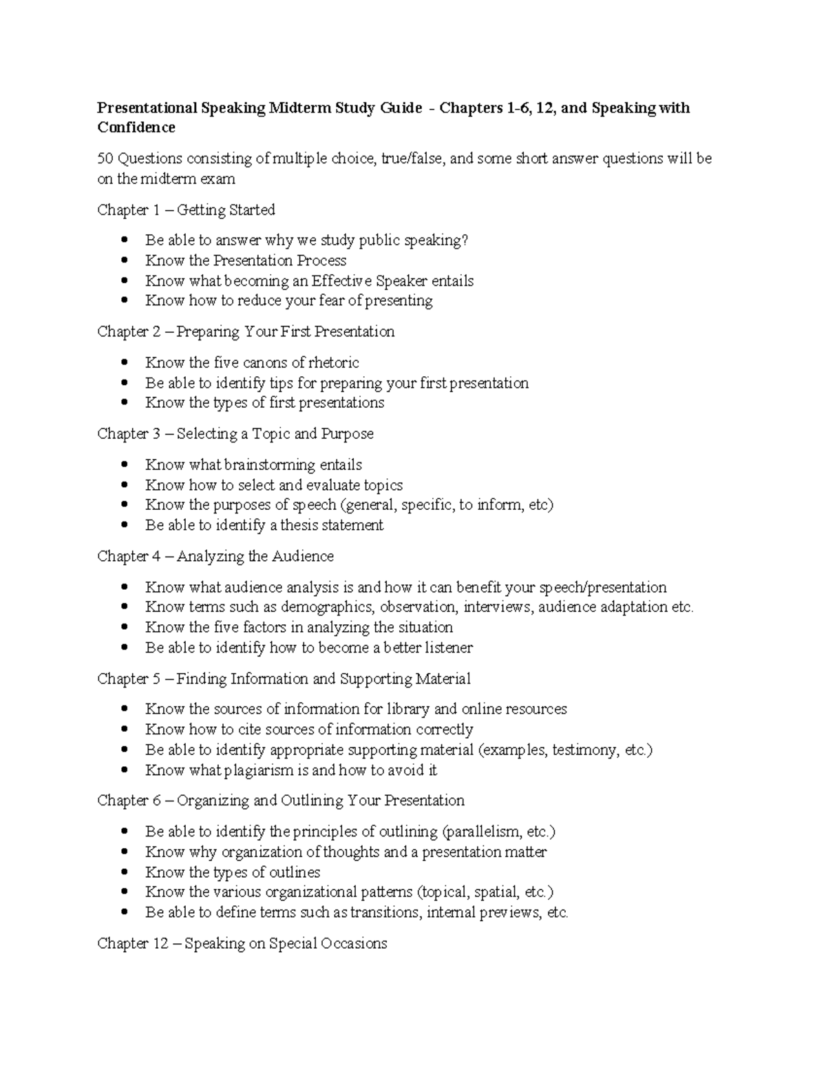 Presentational Speaking Midterm Study Guide - Tagged - Know the five ...