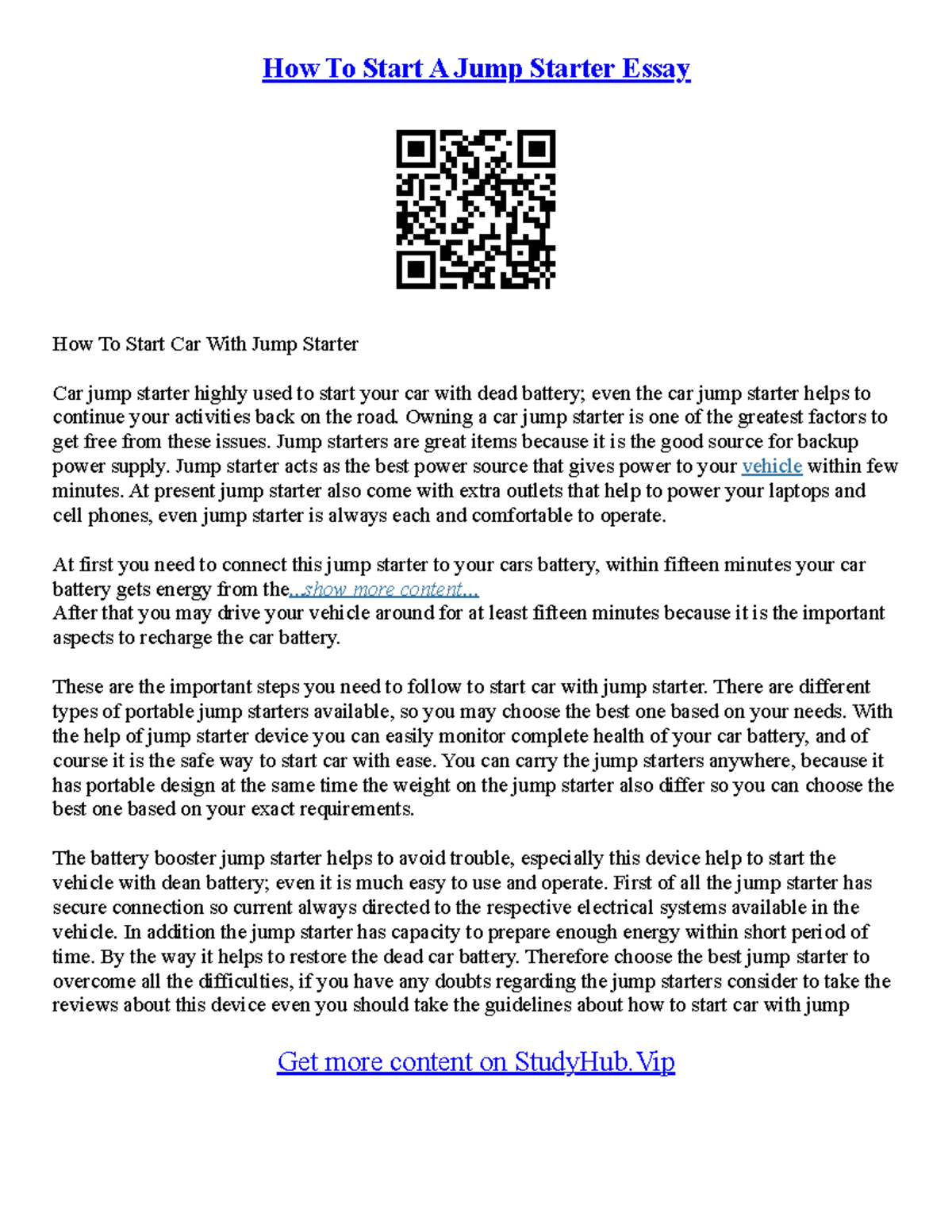 Great Essay Starters - How To Start A Jump Starter Essay How To Start ...