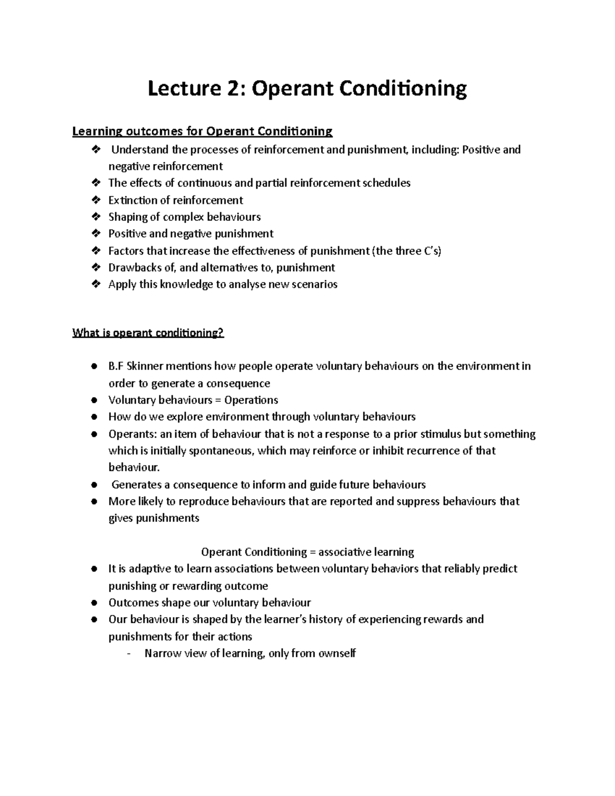 Psych Lecture 2 - Operant Conditioning - Lecture 2: Operant ...