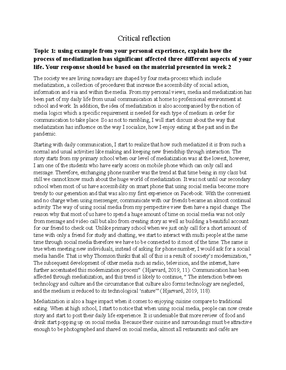 Critical reflection vuhakhoa 103847378 - Critical reflection Topic 1 ...