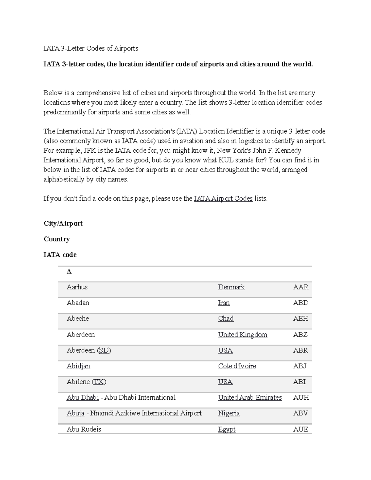 IATA 3 - notes - IATA 3-Letter Codes of Airports IATA 3-letter codes ...