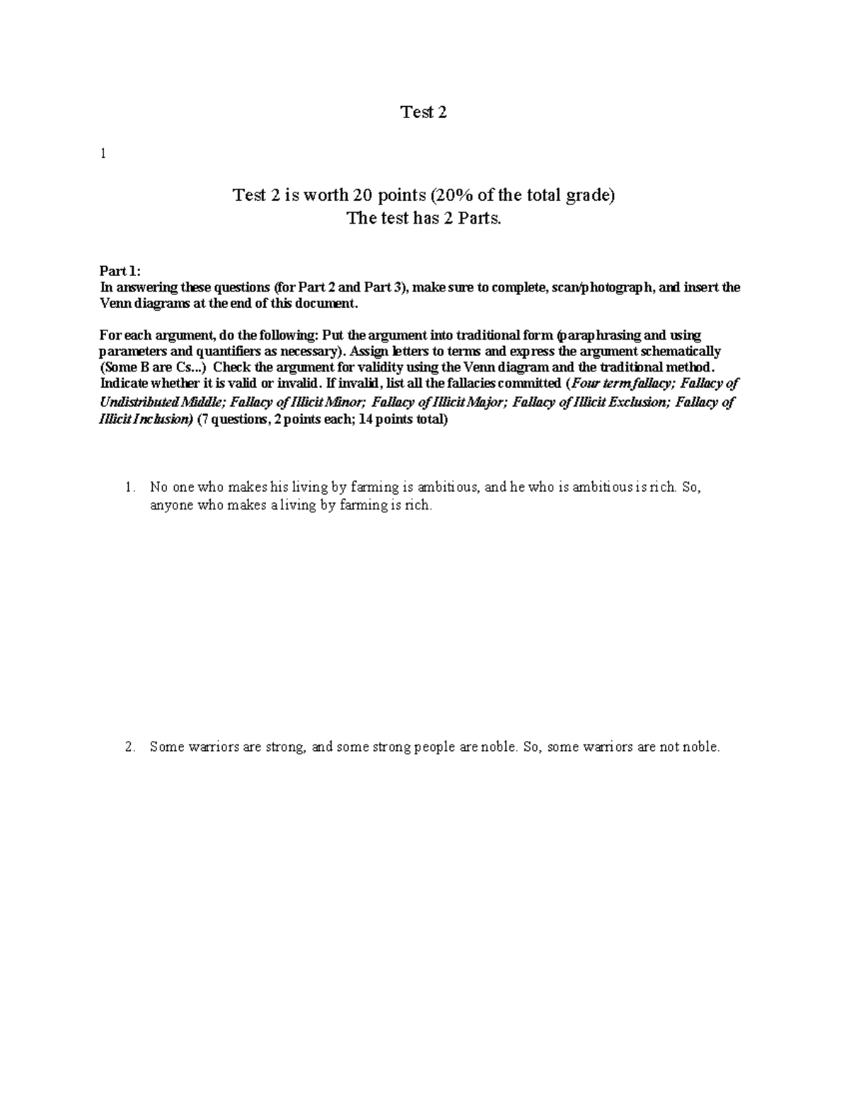 Test 2 Makeup - srrrr - Test 2 1 Test 2 is worth 20 points (20% of the ...