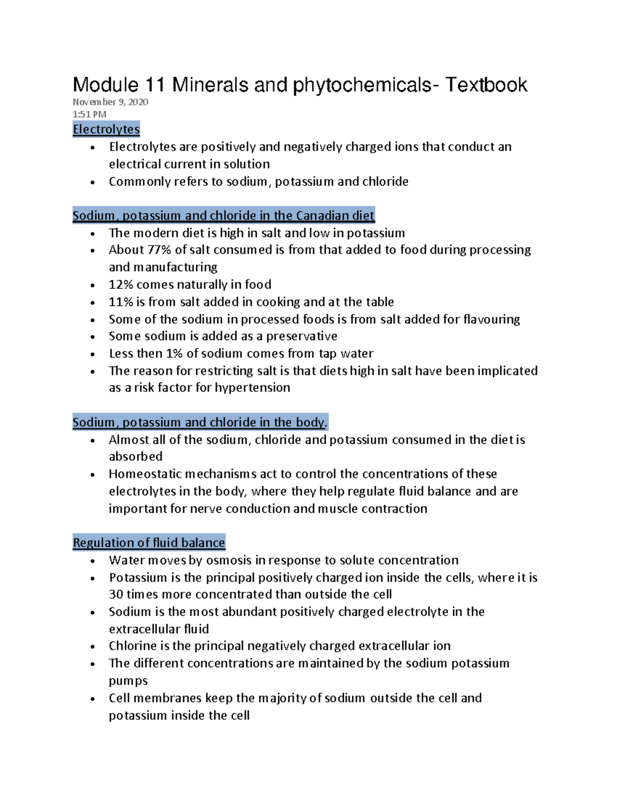 Module 11 - Notes - Module 11 Minerals and phytochemicals- Textbook ...