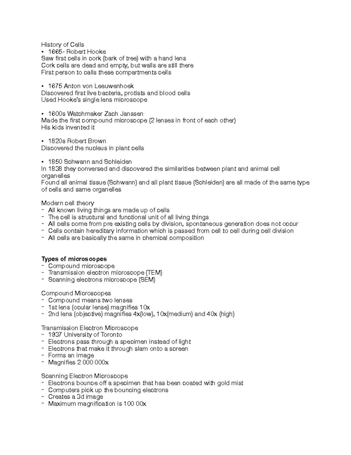 Microscope info grade 10 - History of Cells 1665- Robert Hooke Saw ...