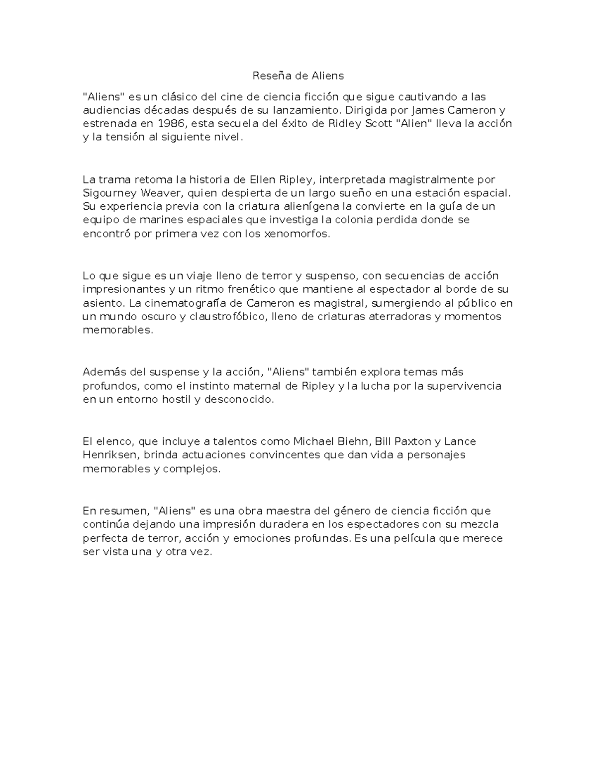 Reseña de Aliens - Resumen Teoría De La Comunicación - Reseña de Aliens ...