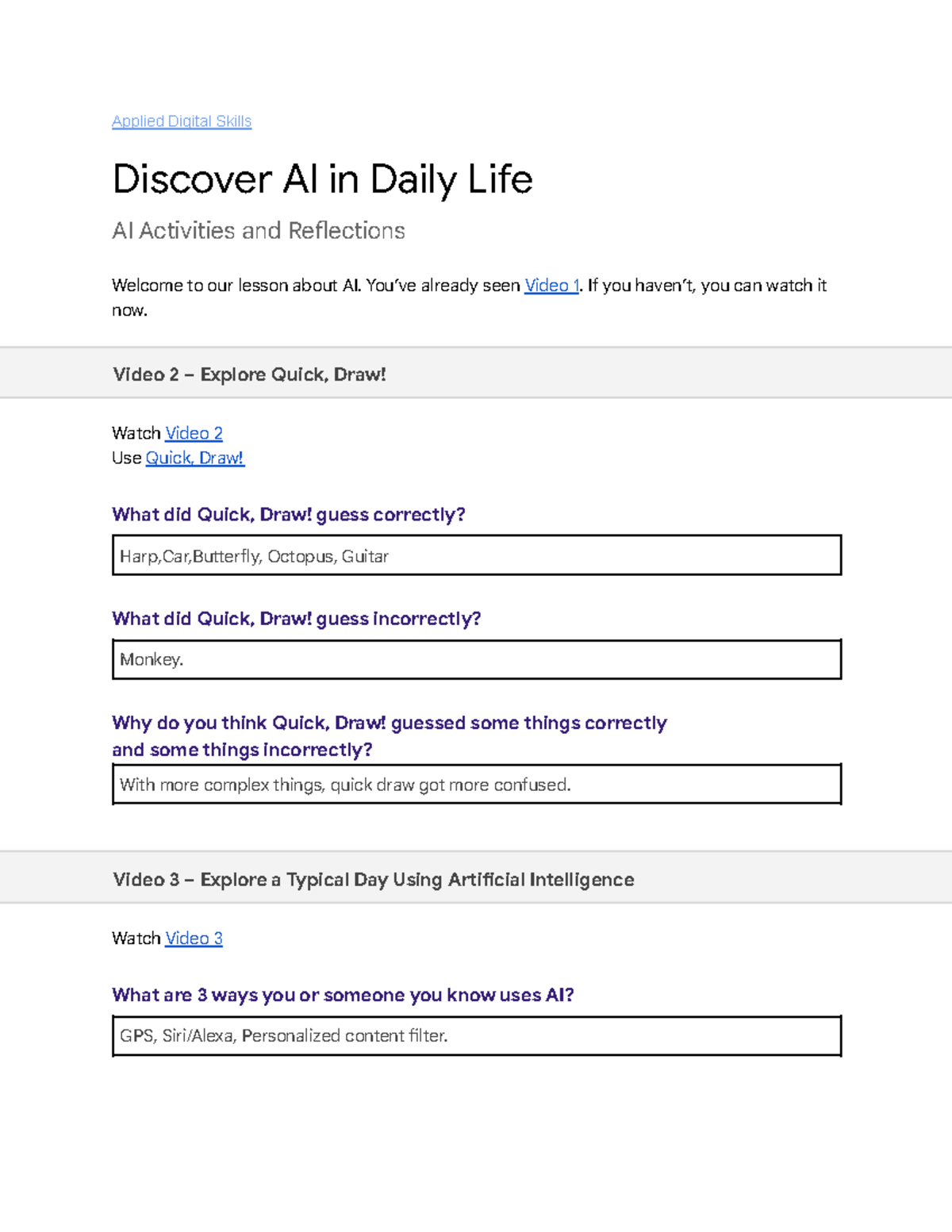 AI Activities and Reflections - Applied Digital Skills Discover AI in ...