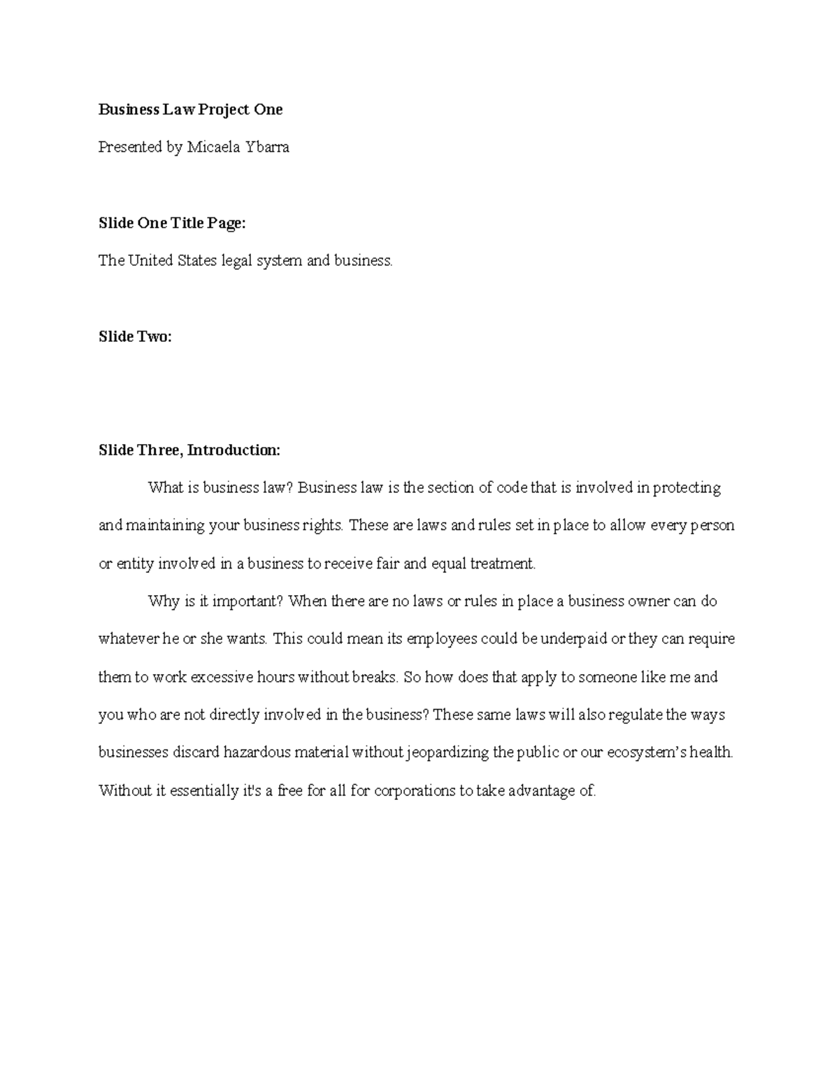 Business Law Project One - Business Law Project One Presented by ...