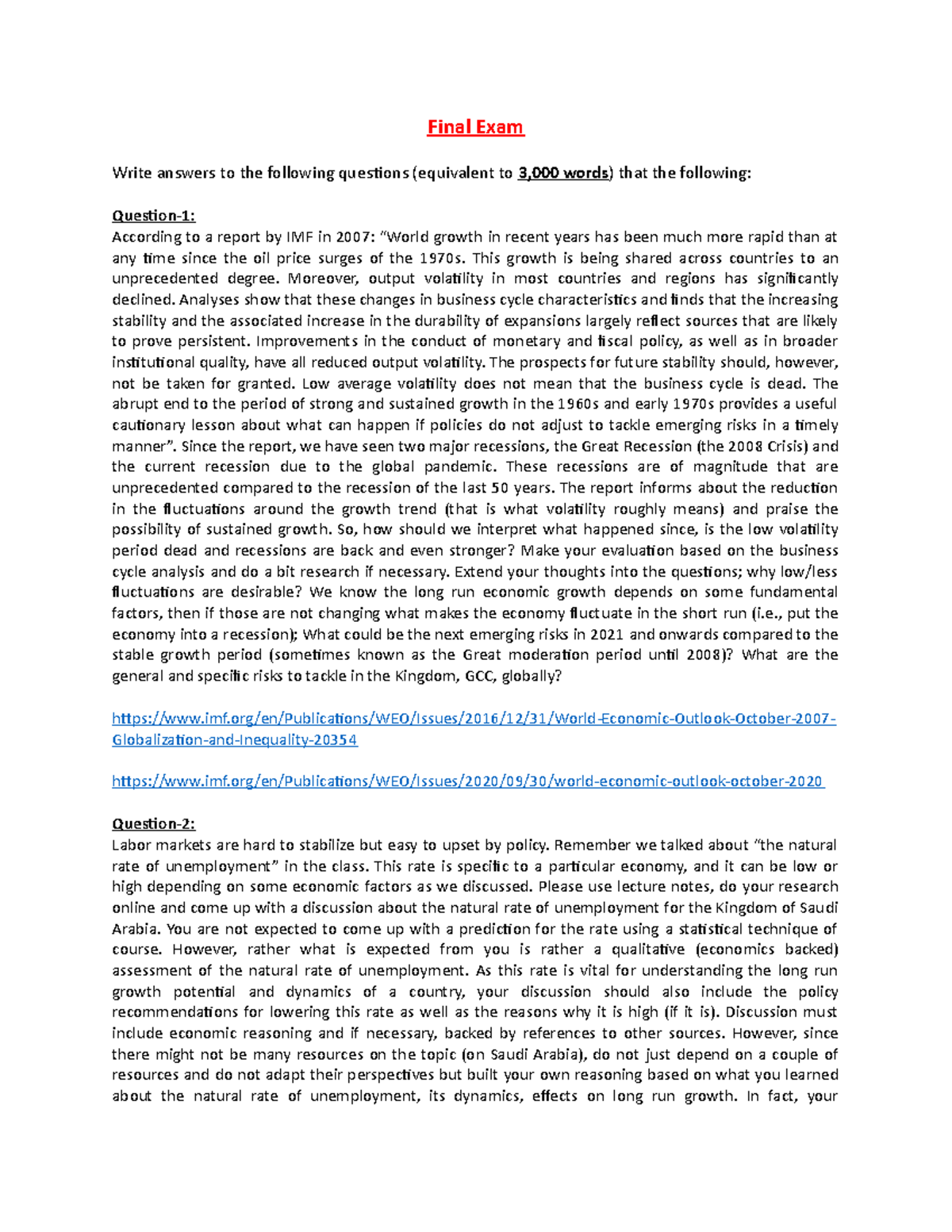 Sample Questions and Review - Final Exam Write answers to the following ...