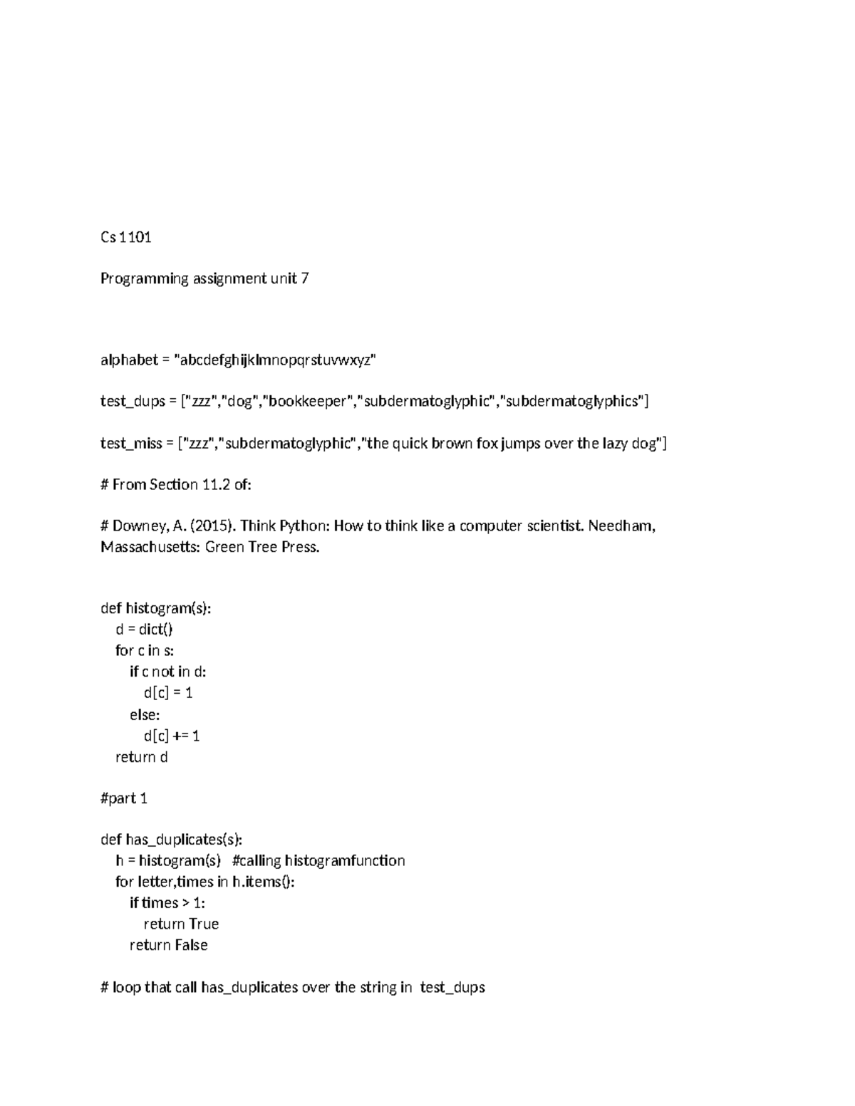 Programming unit 7 - Politics - Cs 1101 Programming assignment unit 7 alphabet = - Studocu