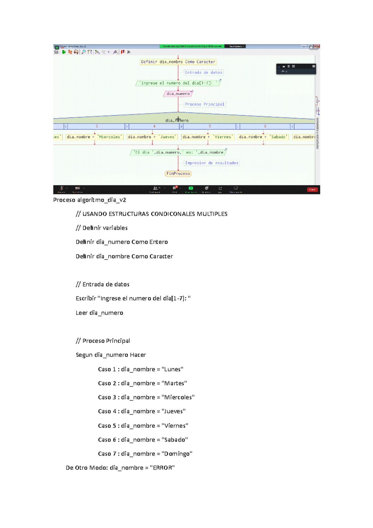Algoritmo Condicional Multiple - Proceso algoritmo_dia_v // USANDO ...